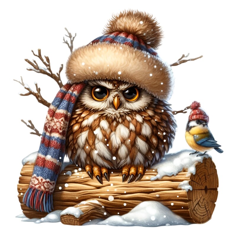 15 PNG Winter Owl Clipart – Cute Bird PNG – Fluffy Owl in Hat With ...