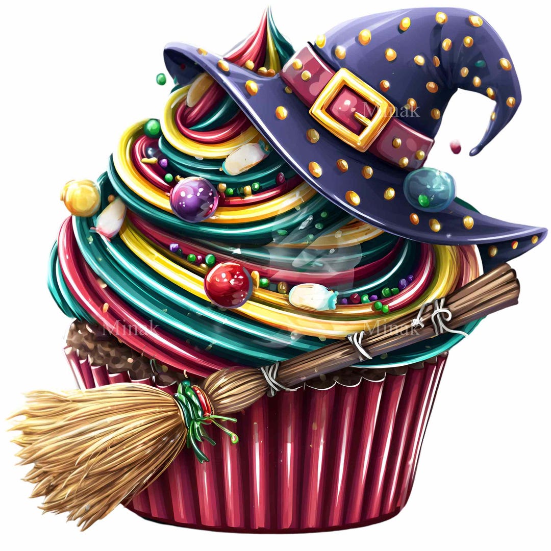 14 PNG Witch Cupcake PNG Clipart, Halloween Cupcake With Hat and Broom ...