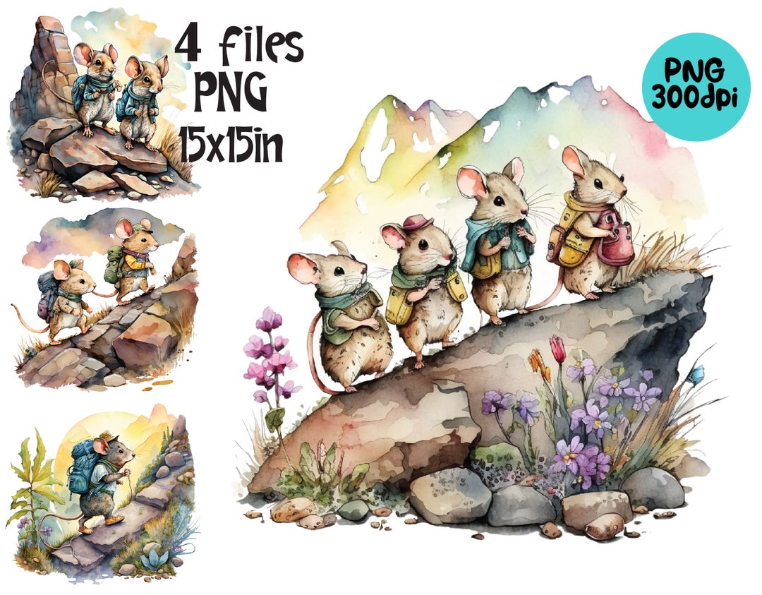 Hiking Clipart Cute Mice Family Adventure Mountains - Etsy