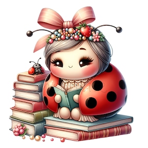 Ladybug Clipart, Reading Book Clip Art, 12 PNG English Teacher, Library ...