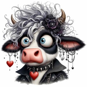 Punk Cow With Hearts PNG Clipart 12 Edgy Animal Art With Glasses and ...