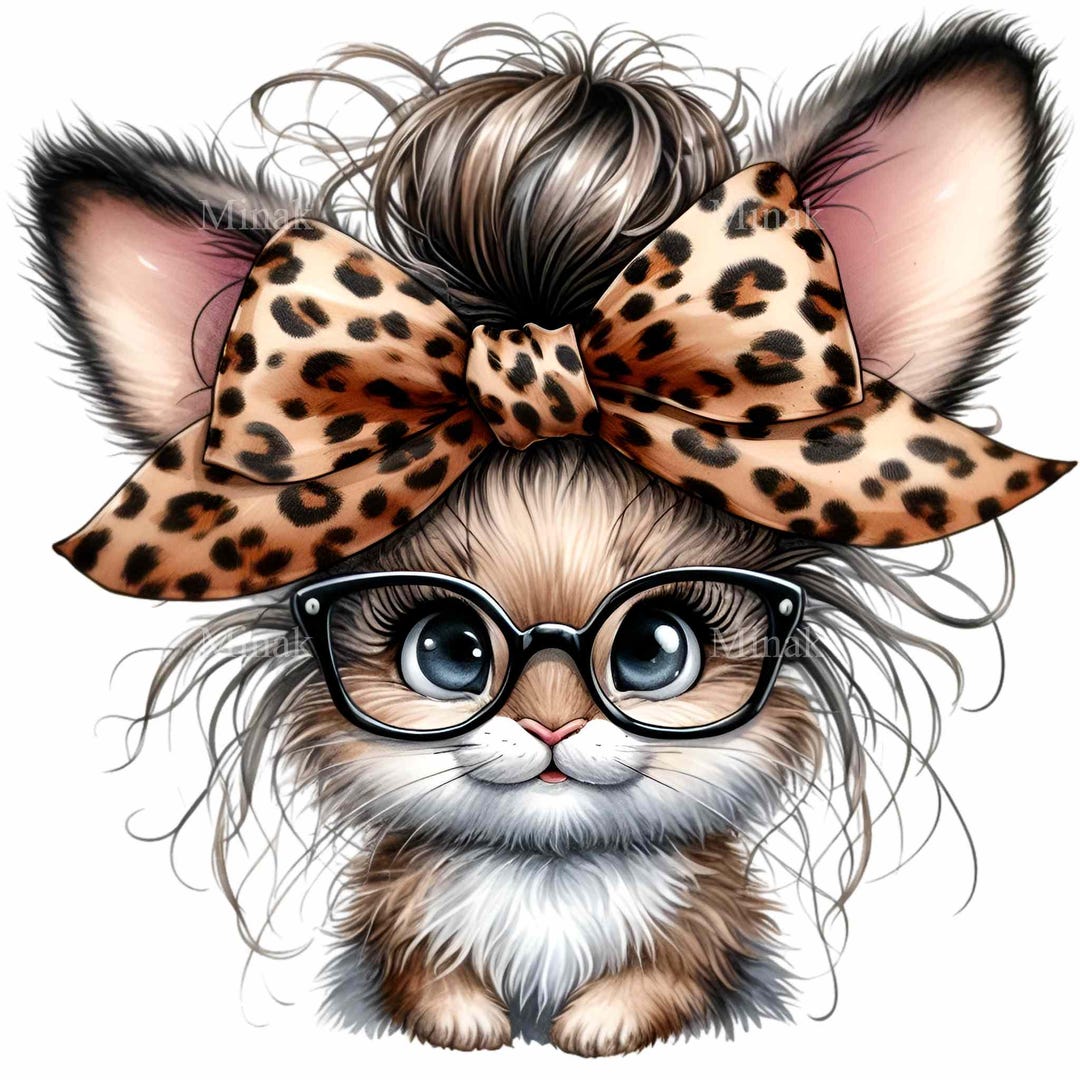 14 PNG Cute Bunny PNG Clipart, Leopard Bow Glasses Bunny, Glamorous ...