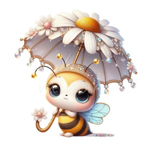 Honey Bee Clipart, Cute Bumblebee Clip Art, 12 PNG Flower Umbrella ...