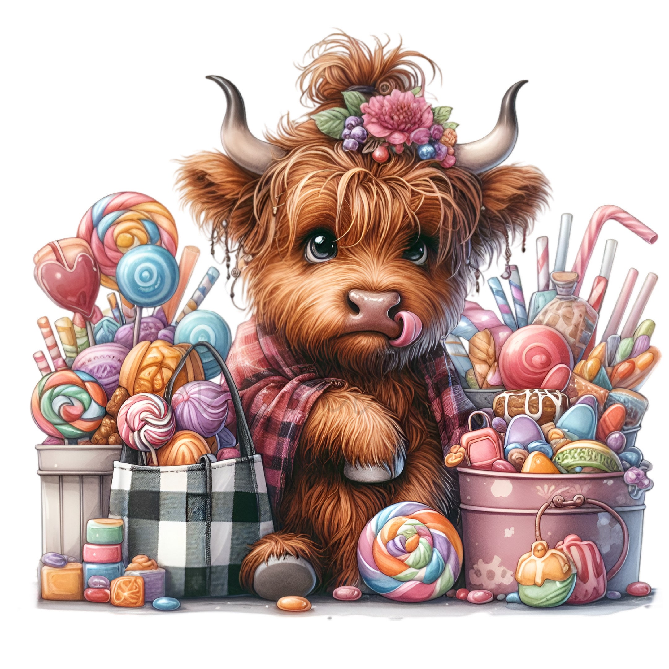 12 PNG Highland Cow Clipart, Candy Shop, Flower Crown Heifer, Sweet ...