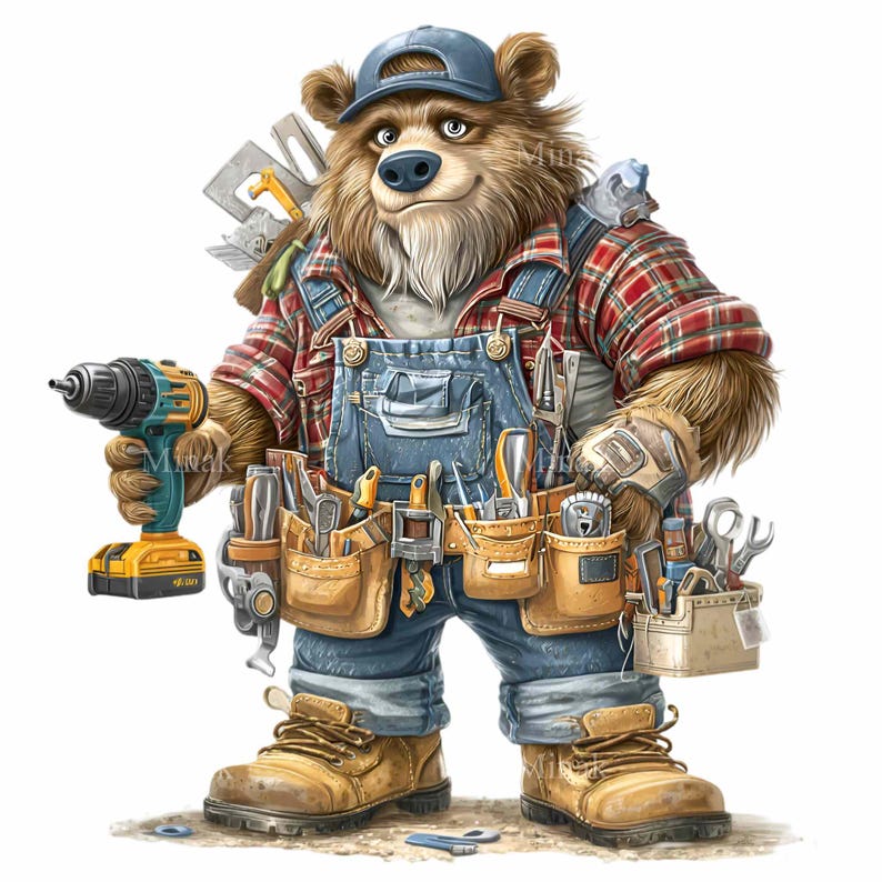 16 PNG Handyman Bear Clipart, Construction Worker Sublimation, Grizzly ...