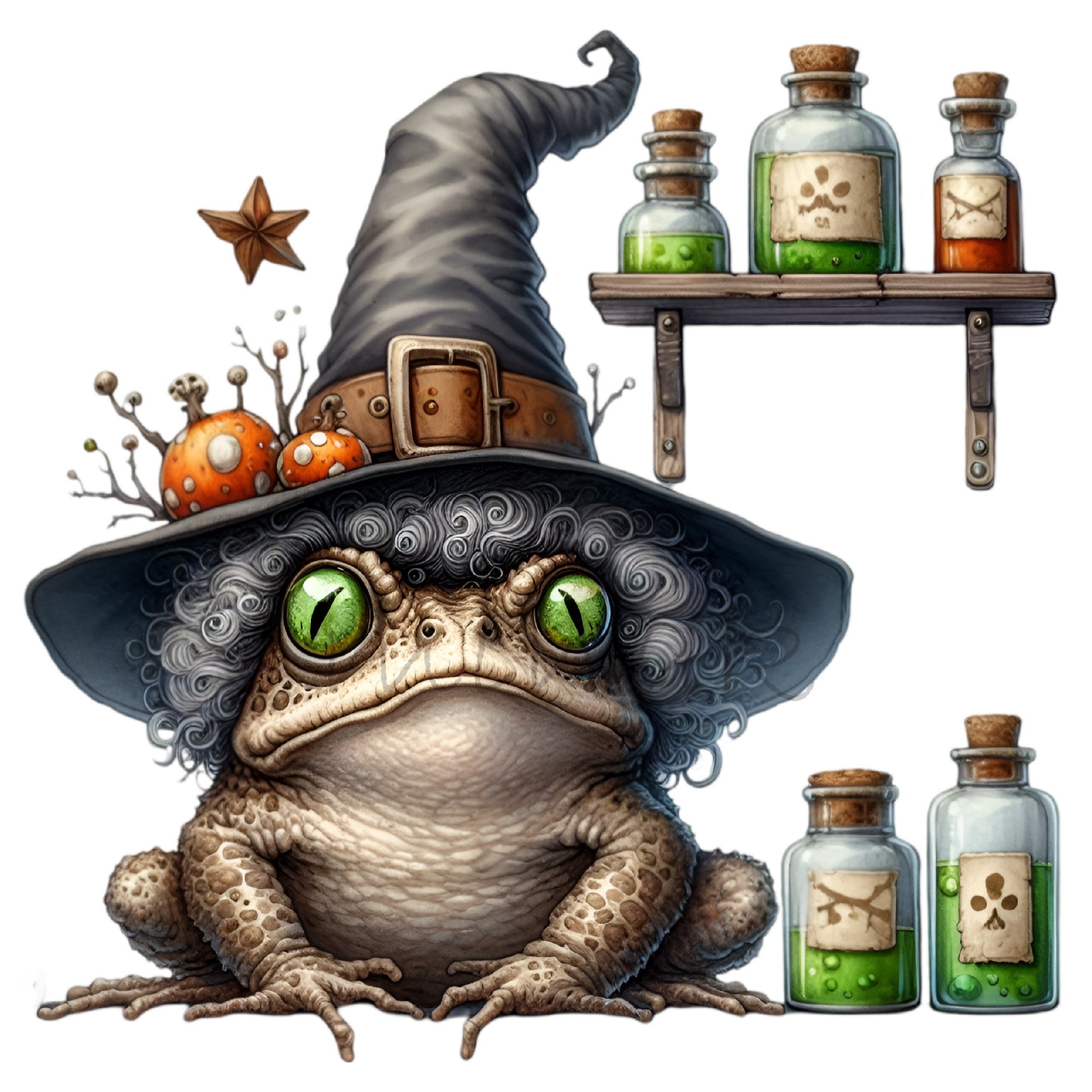 12 PNG Witch Toad – Halloween PNG Clipart – Magical Frog With Potions ...