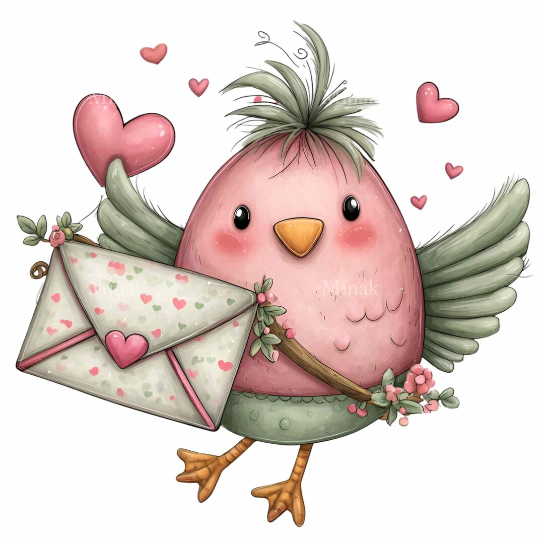 16 PNG Valentine Bird Clipart Pink Love Letter Cute Winged Character ...