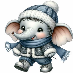 Baby Elephant PNG Clipart in Winter Clothes, 12 Adorable Elephant With ...