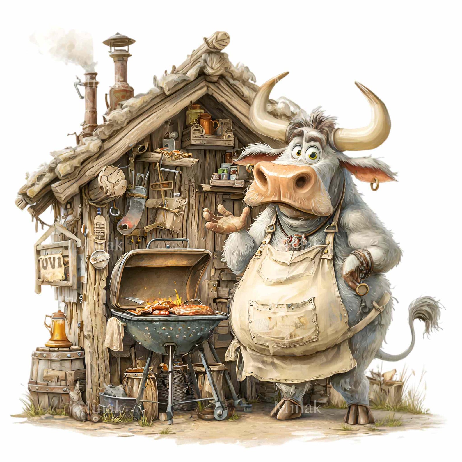 15 PNG Chef Bull Clipart – Funny Farm Cow Cooking Illustration, Rustic ...
