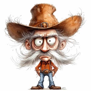 15 Funny Cowboy PNG Clipart, Scruffy Rancher With Big Hat and Wild ...
