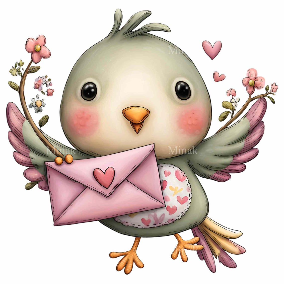 16 PNG Valentine Bird Clipart Pink Love Letter Cute Winged Character ...