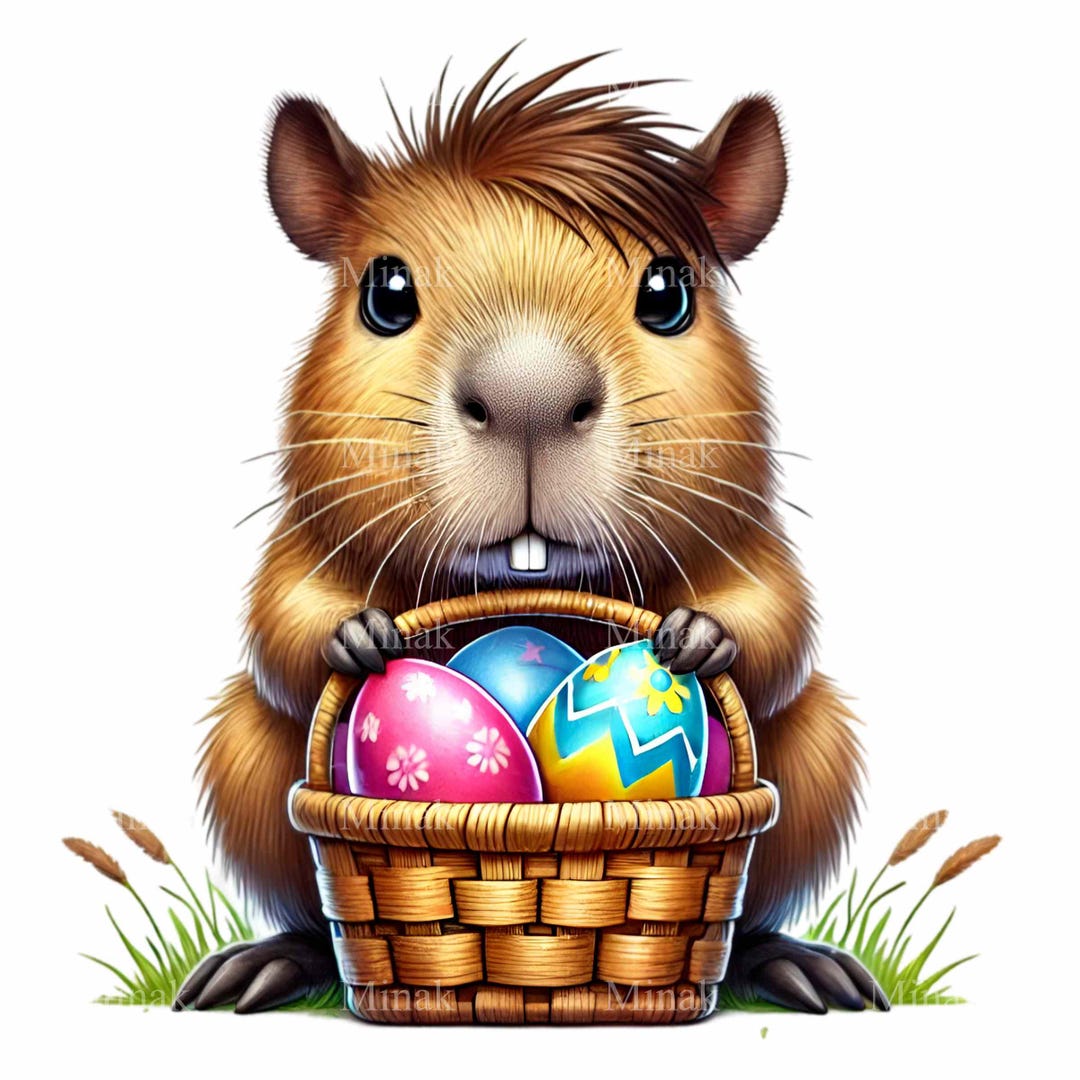 12 Cute Capybara With Easter Basket PNG Clipart, Adorable Capybara ...
