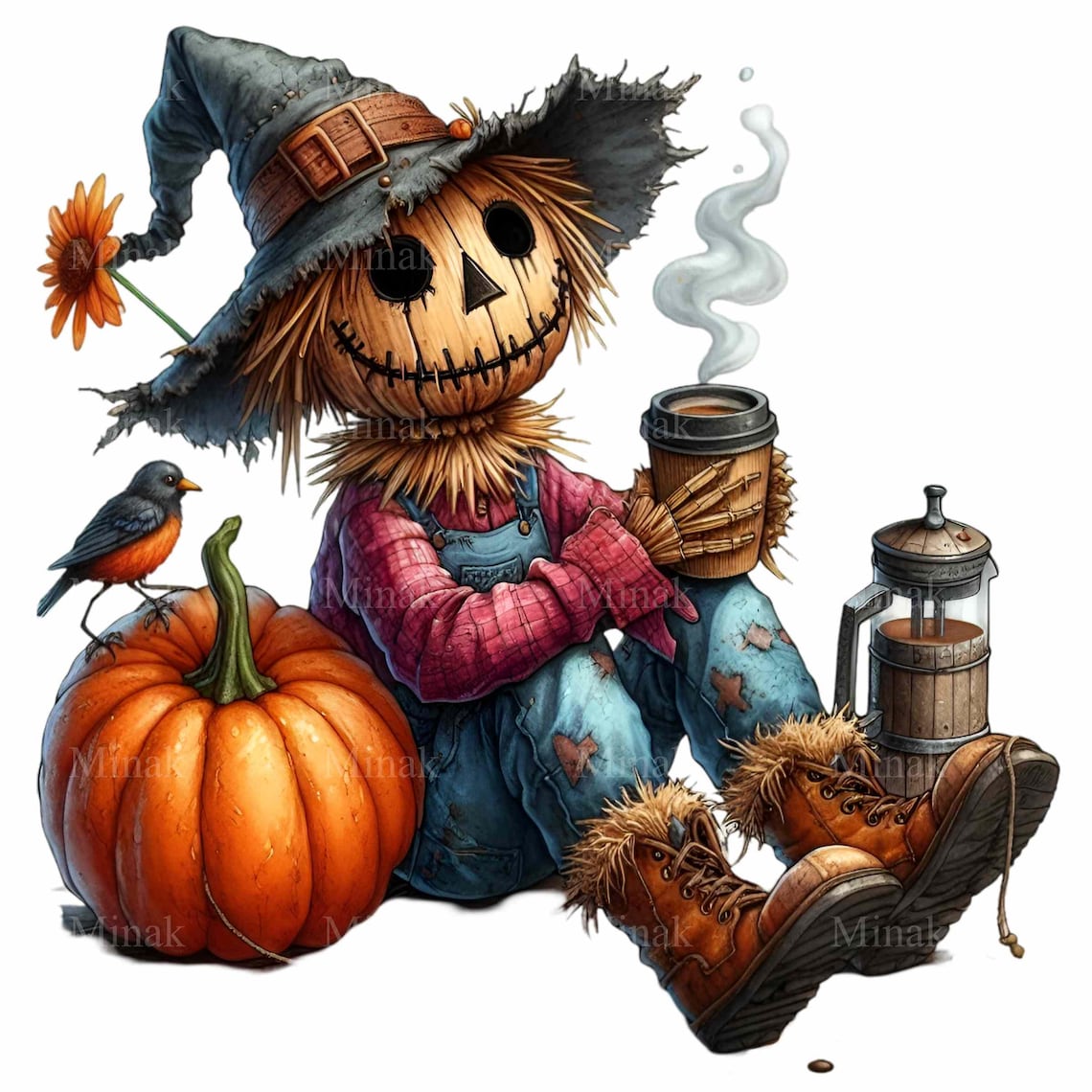 14 PNG Pumpkin Scarecrow Clipart – Fall Coffee PNG – Cute Halloween ...