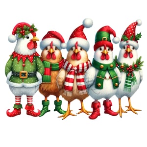 Festive Christmas Chickens Clipart, 10 Cute Holiday Rooster PNG, Santa ...