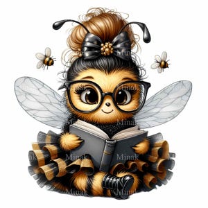 12 Bee Reading PNG Clipart | Cute Bee With Glasses and Book | Whimsical ...