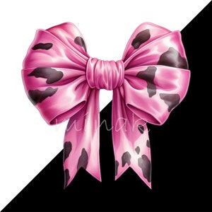 Pink Cow Print Bow Clipart, 15 Digital Ribbon Clip Art for DIY Projects ...