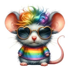 Cool Rainbow Mouse Clipart, Sunglasses, Bow Tie, Digital Download, 10 ...