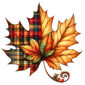 Autumn Plaid Leaf Clipart PNG, 15 Colorful Fall Leaf With Tartan ...