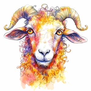 15 Colorful Goat PNG Clipart – Rainbow Watercolor Style Curly-haired ...