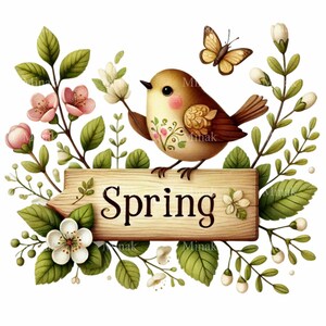 12 Spring Bird PNG Clipart, Adorable Bird With Flowers, Whimsical ...