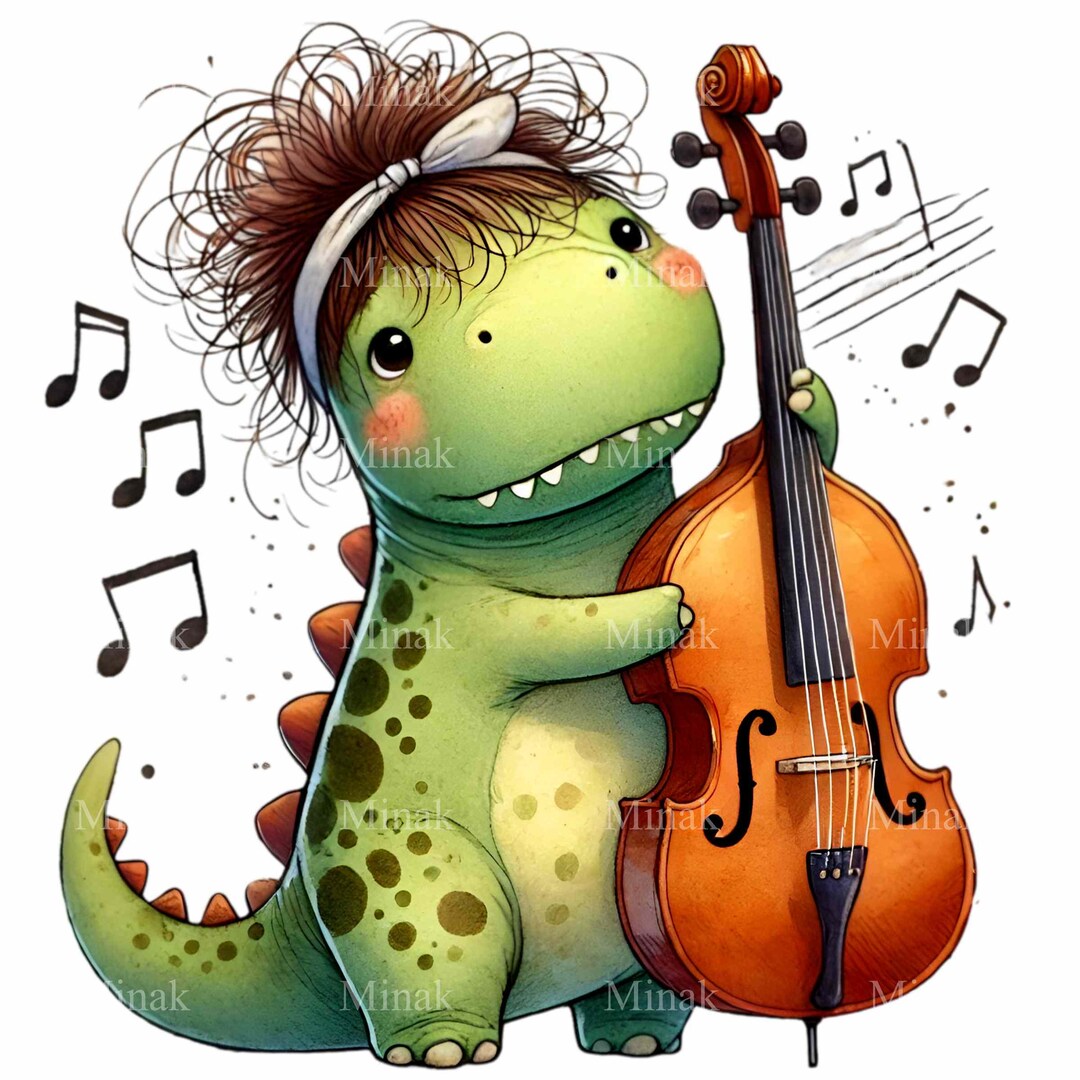 10 Adorable Dinosaur Playing Cello PNG Clipart, Green Dino With Wild ...