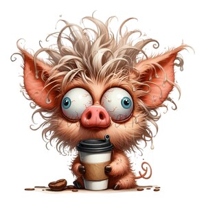 Funny Pig Drinking Coffee 12 PNG Comics Quirky Animal Cartoon ...