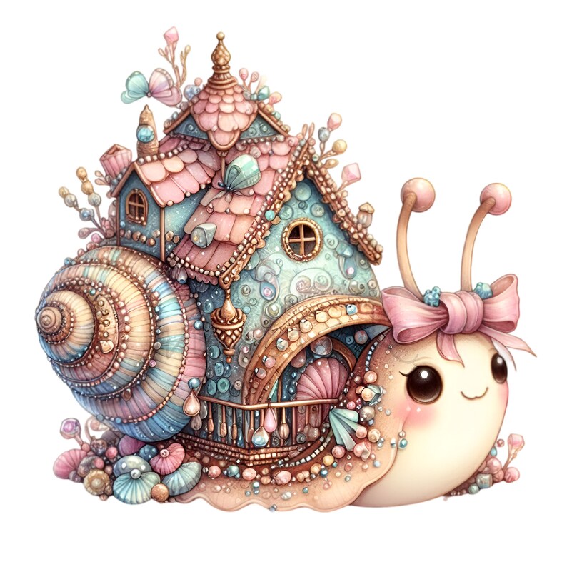 12 PNG Whimsical Snail Clipart – Pastel Cottage Shell PNG, Cute Fairy ...