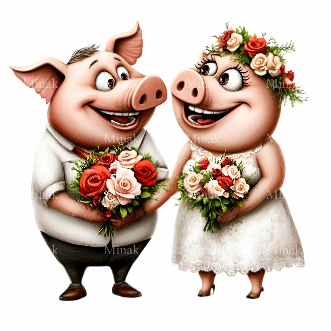 12 PNG Wedding Pigs Clipart – Bride Groom Pig Illustration, Funny Farm ...