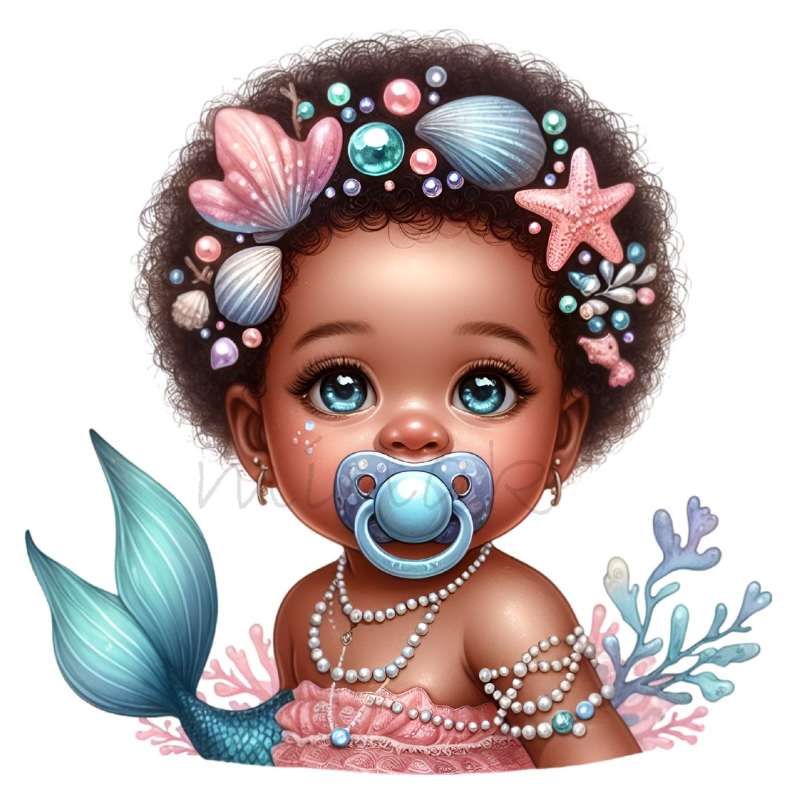 Pacifier Clipart, Newborn Clipart, Mermaid Clipart, 10 PNG Watercolor ...