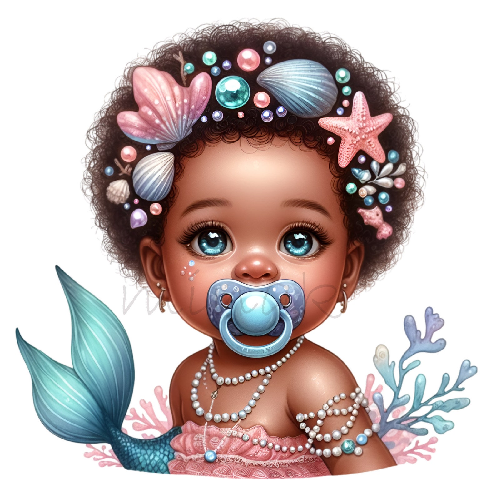 Pacifier Clipart, Newborn Clipart, Mermaid Clipart, 10 PNG Watercolor ...