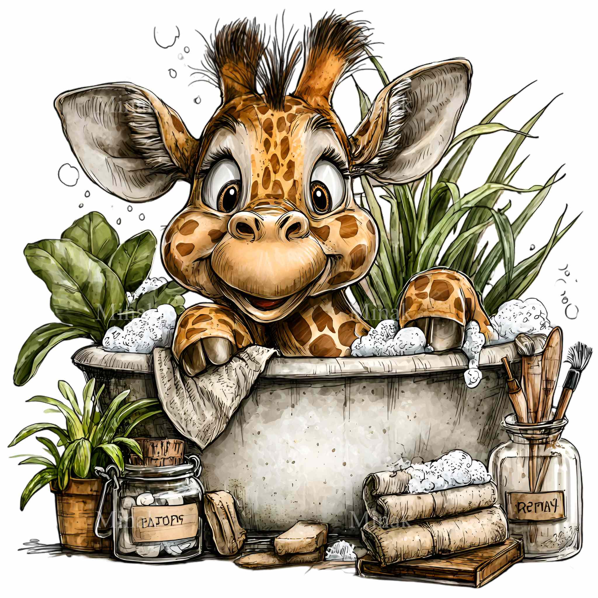 15 PNG Giraffe Bath Clipart – Bubble Bathtub Animal Art for Nursery ...