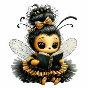 12 Bee Reading PNG Clipart | Cute Bee With Glasses and Book | Whimsical ...