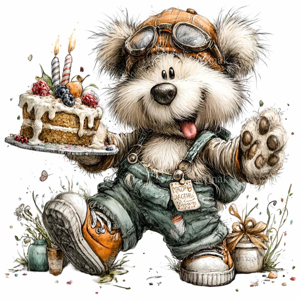 11 PNG Bear Birthday Clipart – Cute Animal With Cake PNG – Kids Party ...