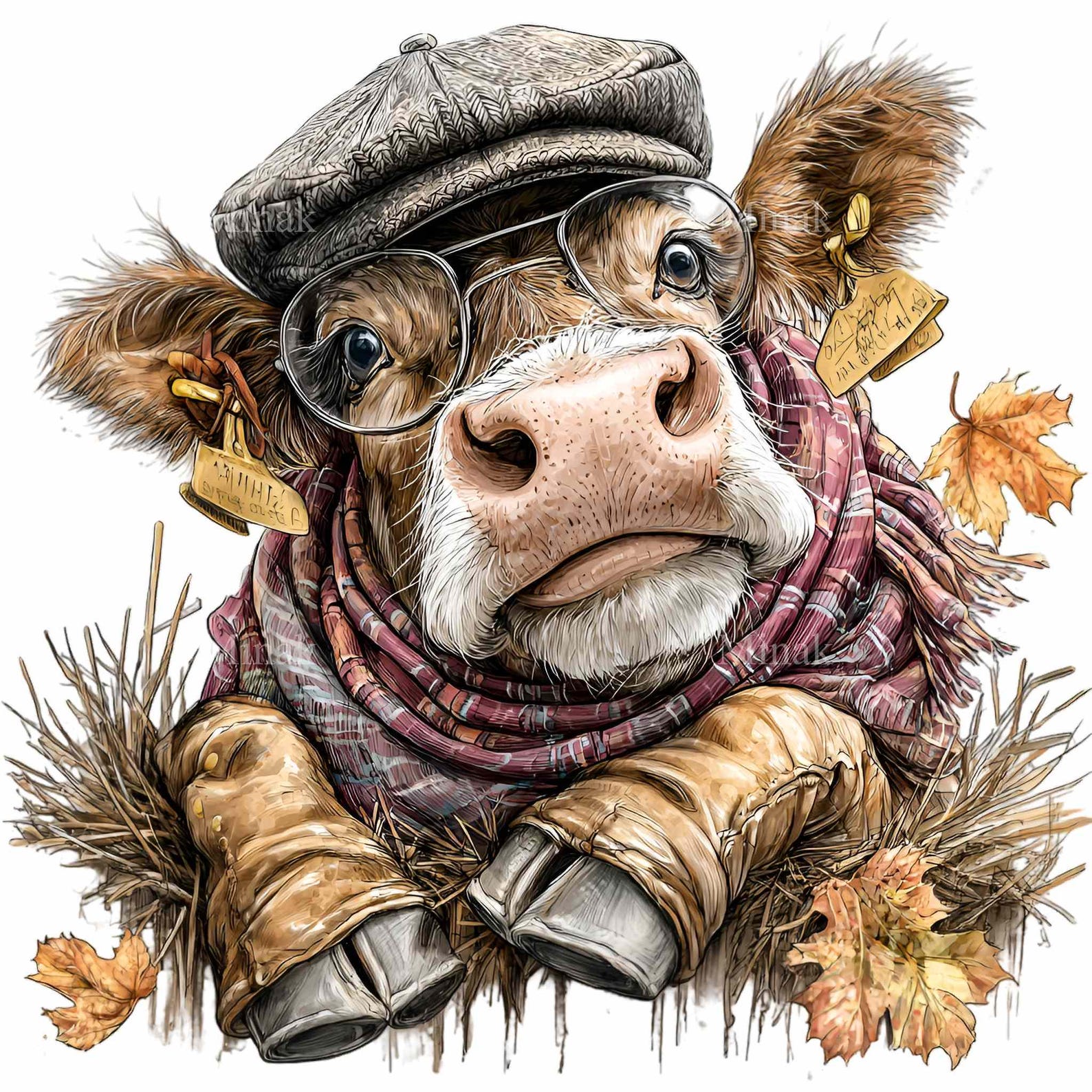 11 PNG Autumn Highland Cow, Watercolor Fall Floral Heifer Clipart ...