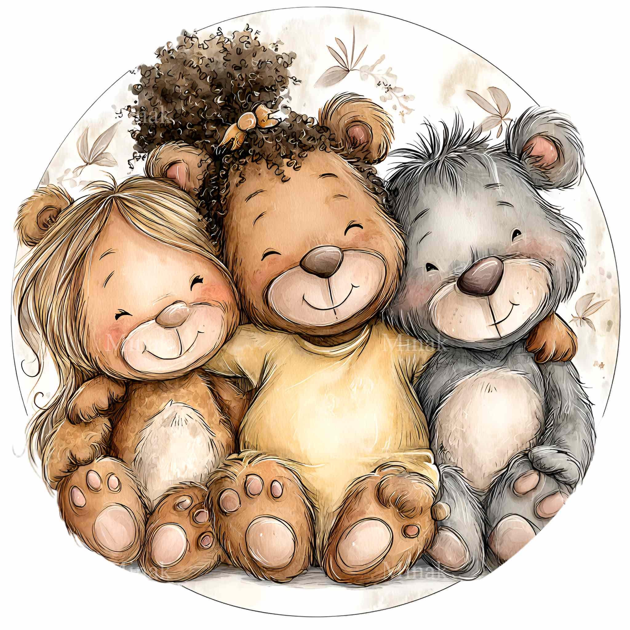 15 PNG Cute Bear Friends Clipart – Woodland Bears PNG for Nursery Wall ...