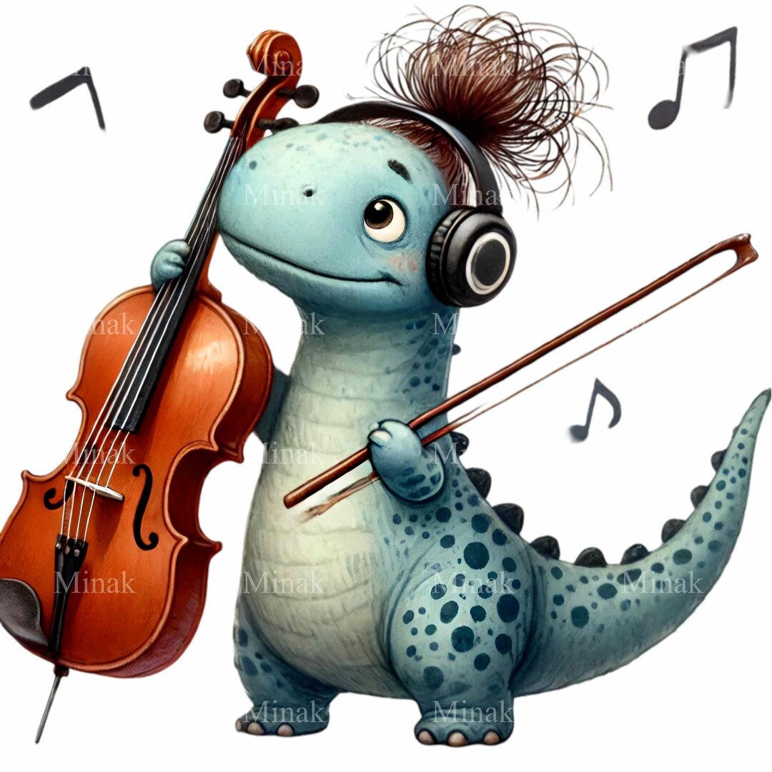10 Musical Dinosaur PNG Clipart, Cute Dino With Violin, Music Lover ...