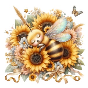 Honey Bee Clipart, Cute Bumblebee Clip Art, 10 PNG Sunflower Baby Bee ...
