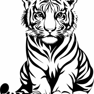 4 Cute Baby Tiger SVG Cut File, Sitting Tiger Cub Digital Clipart, Wild ...