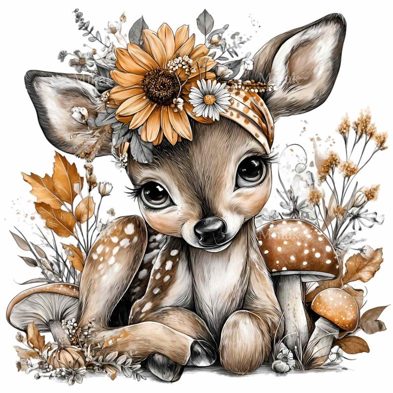 10 PNG Floral Deer Clipart – Baby Fawn, Woodland Nursery Art - Etsy