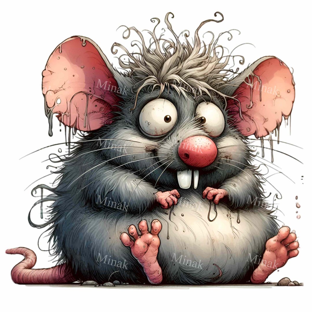 12 Quirky Messy Mouse Clipart. Cute and Grumpy Mouse With Wild Fur PNG ...