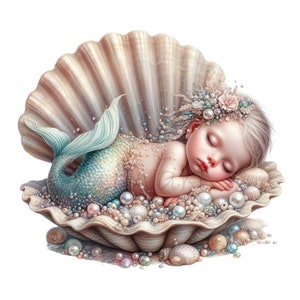 Mermaid Clipart, Sea Shell Clip Art, 10 PNG Watercolor Fairytale Clip ...