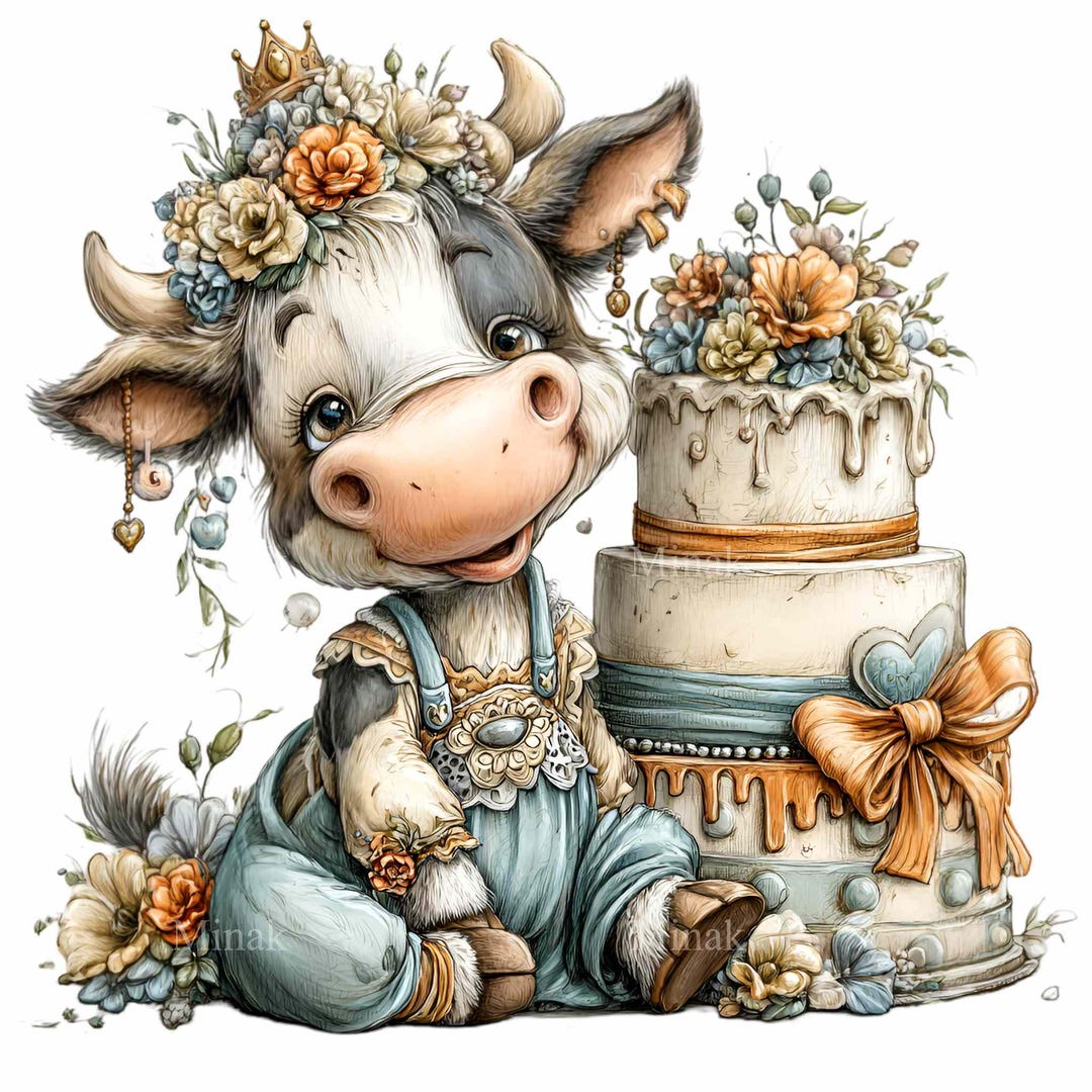 15 PNG Floral Cow Clipart – Cute Farm Animal PNG – Digital Art for ...