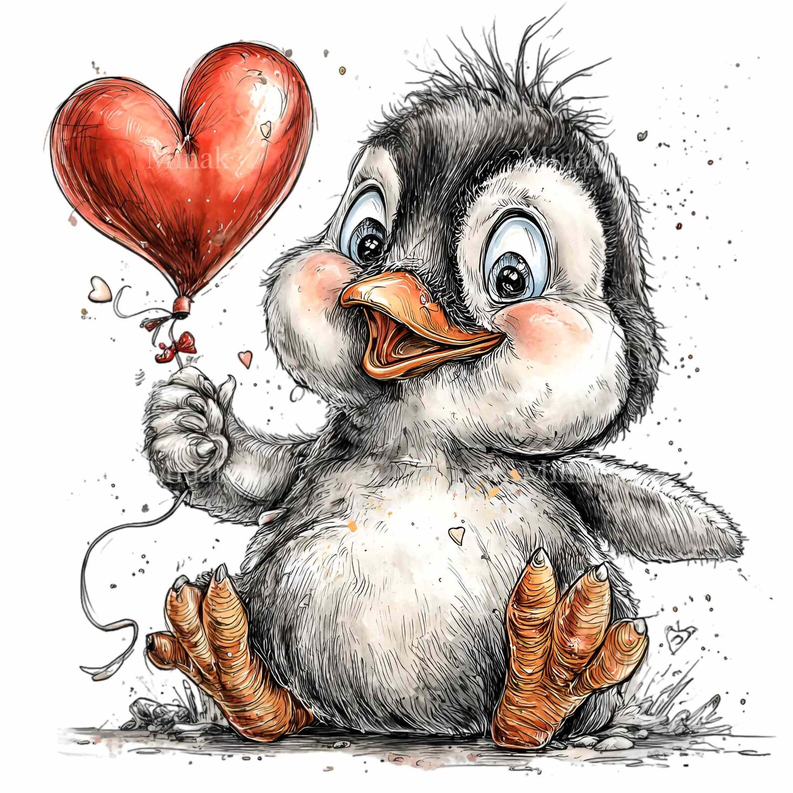 16 PNG Valentine Penguin Clipart – Heart Balloon Art for Cards ...