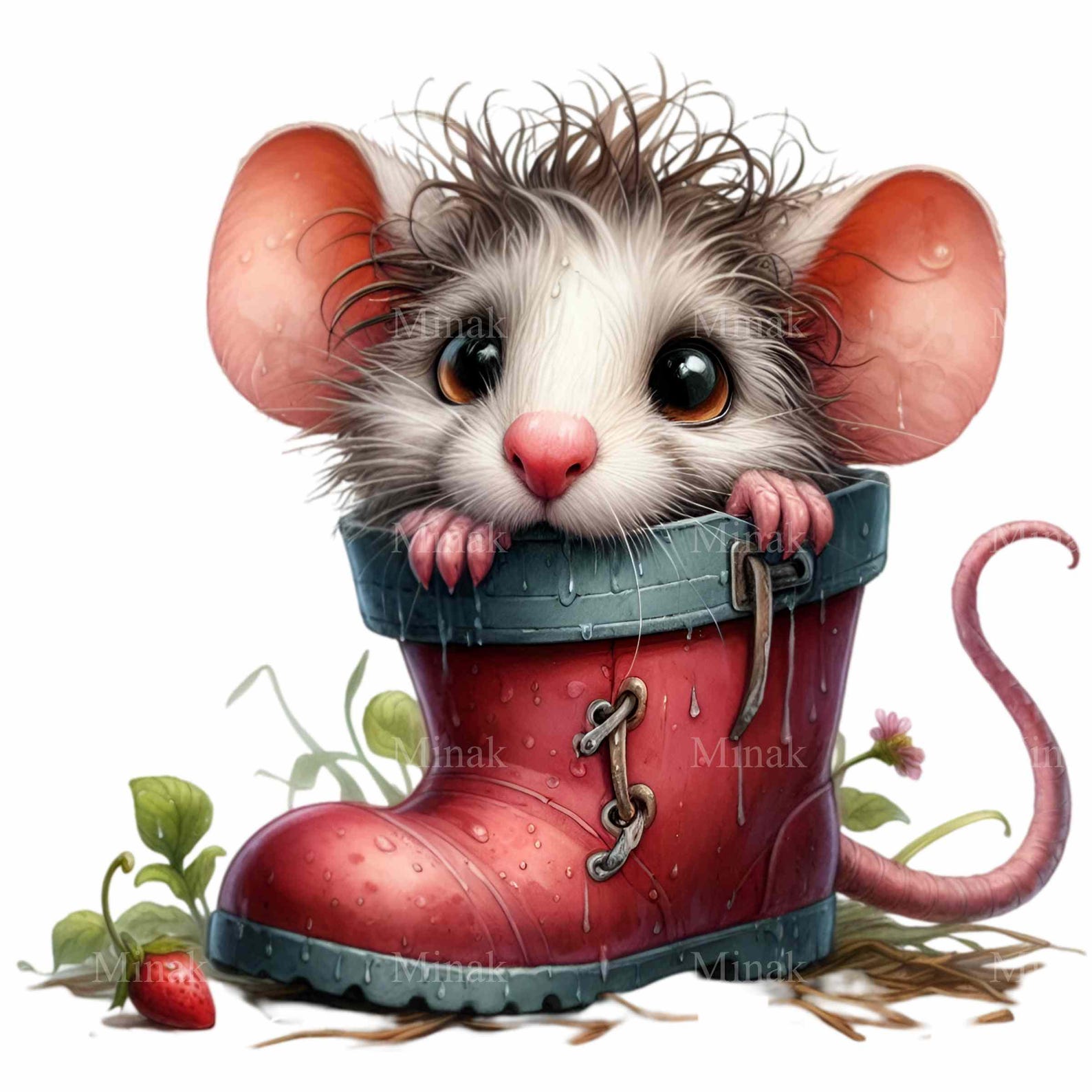 12 PNG Mouse in Boot Clipart, Garden Floral Illustration - Etsy