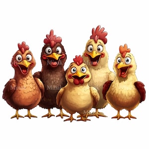 12 Happy Cartoon Chickens PNG Clipart - Four Colorful Hens With Smiling ...