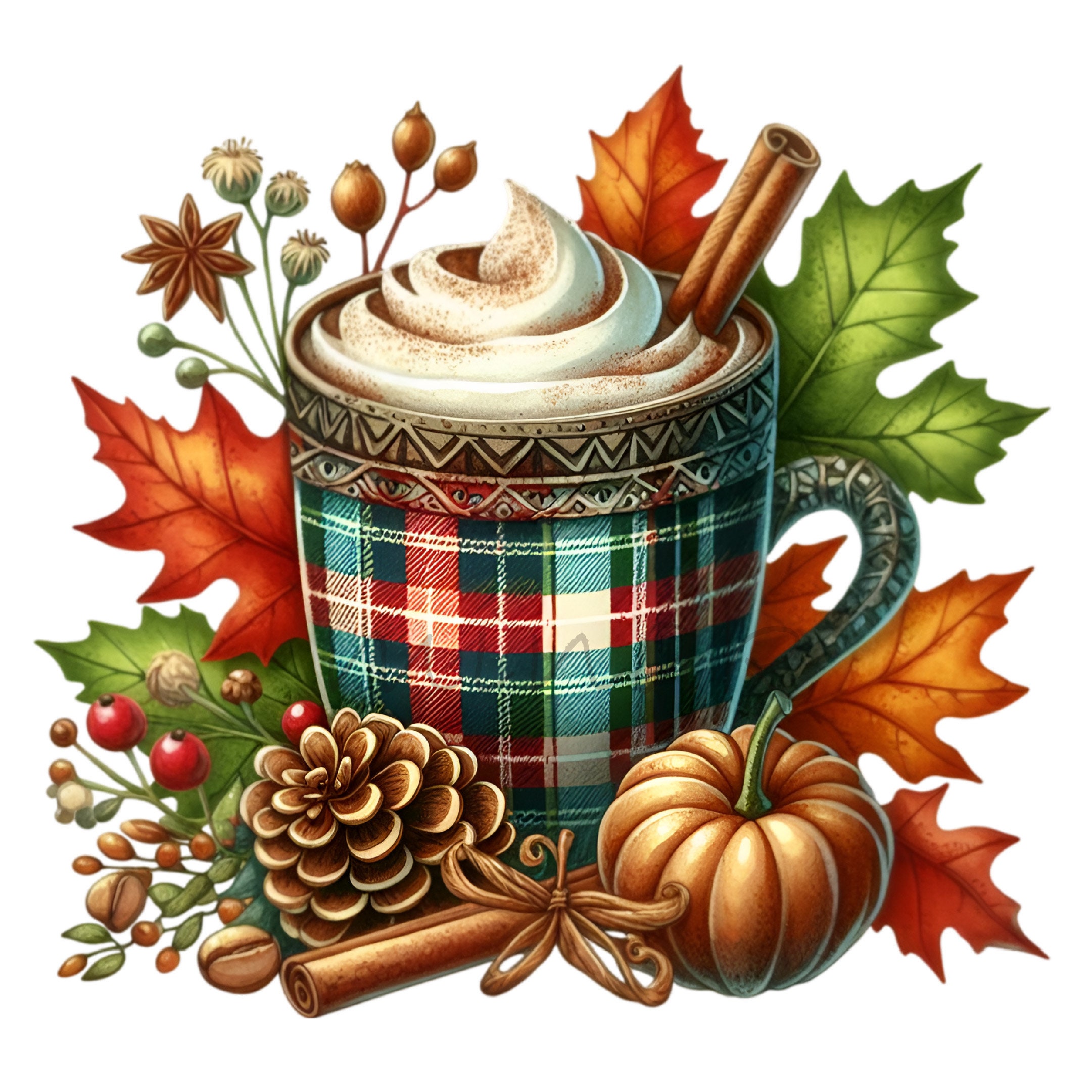 14 PNG Fall Coffee Clipart, Autumn Pumpkin Mug Plaid Cup - Etsy