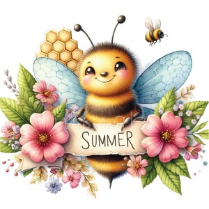 Honey Bee Clipart, Bumblebee PNG, 12 Watercolor Summer Sign Clip Art ...