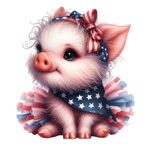 Patriotic Pig Clipart, 12 PNG Cute Piglet Fourth of July - Etsy