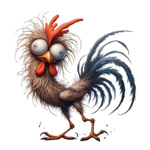 Funny Crazy Chicken Illustration 15 PNG - Quirky Cartoon Rooster ...