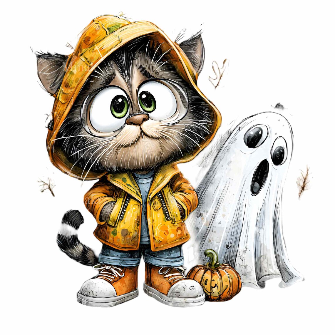 16 PNG Halloween Cat and Ghost Clipart – Cute Autumn Pet PNG – Funny ...